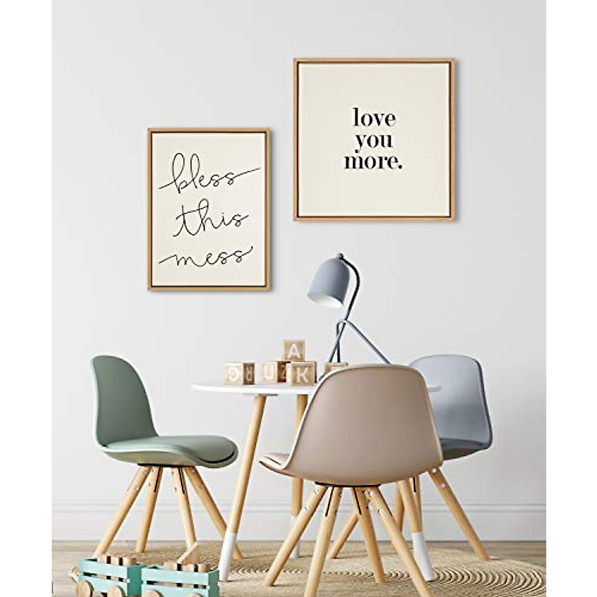 Kate and Laurel Sylvie Bless This Mess Framed Linen Textured Canvas Wall Art by Maggie Price of Hunt and Gather Goods, 18x24 Natural, Humorous Motivational Art for Wall
