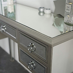 Henf Mirrored Makeup Vanity Table Desk,Mirrored Console Table, 5 Drawers Media Console Table for Women Home Office Writing Desk Smooth Finish