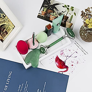 PLYFUNS Vanity Tray, Mini Bathroom Kitchen Resin Vanity Tray Cosmetic Organizer Jewelry Ring Dish Holder for Towel/Plant/Jewelry - White Marble