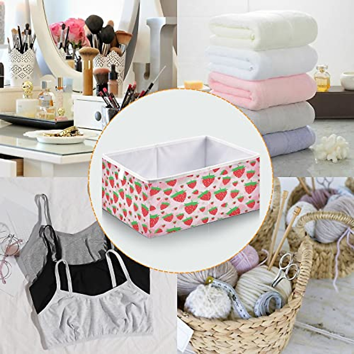 Kigai Strawberry Cube Storage Bins - 11x11x11 in Large Foldable Cubes Organizer Storage Basket for Home Office, Nursery, Shelf, Closet