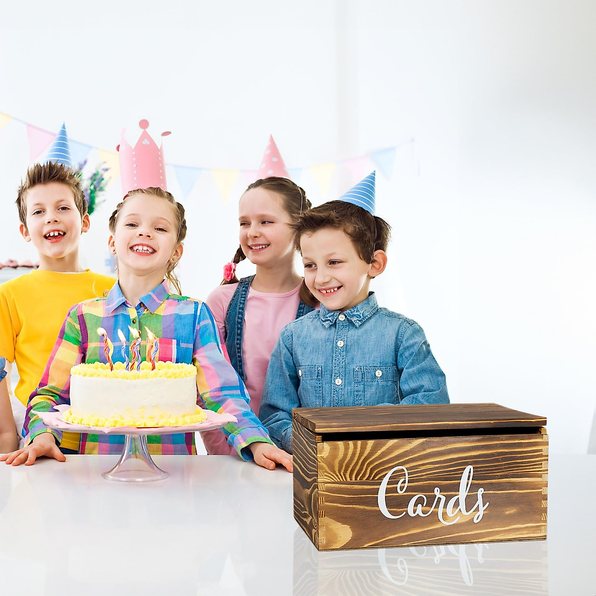 Darware Wooden Wedding Card Box for Receptions (Brown), Rustic Farmhouse Decorative Card Receiving Box for Birthdays, Showers, Graduations and More