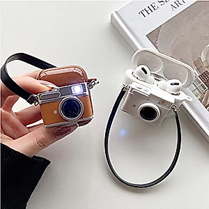 LUVI Compatible with AirPods Pro Retro Camera Case Bag Hand Strap 3D Cartoon Funny Cute Glowing Flash Unique Fashion Shockproof Case for Girls Boys Kids Teens Women