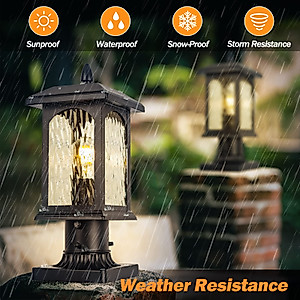 Dusk to Dawn Outdoor Post Light Fixture with Pier Mount Base - Waterproof Pole Outdoor Lighting, Modern Black Pillar Lantern Outside with Tempered Rippled Glass for Pathway, Garden, Patio, Anti-Rust