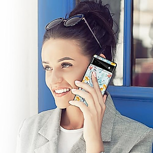 Bizzib for Google Pixel 6A Case Leather Wallet with Card Holder, Flip Cover Kickstand Magnetic Closure Shockproof Heavy Duty Protective Case for Google Pixel 6A,Yellow Floral