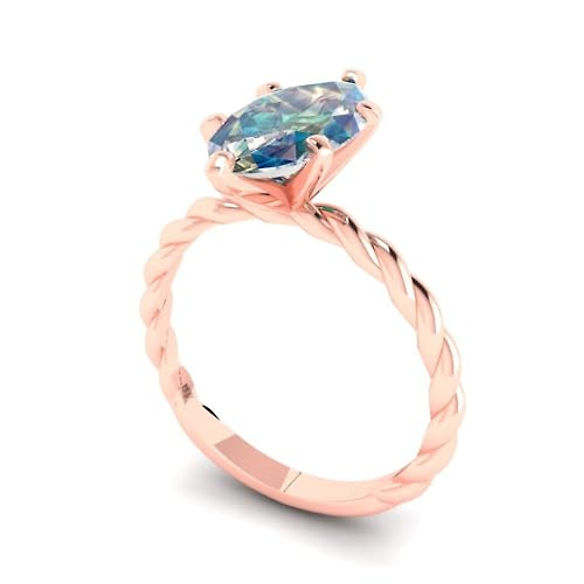Clara Pucci 2ct Marquise Cut Solitaire Rope Twisted Knot Blue Moissanite Engagement Promise Anniversary Ring 18K Rose Gold Women 6.25