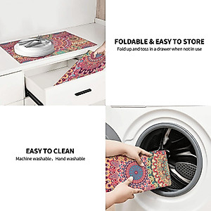 Dish Drying Mat for Kitchen Counter Boho Hippie Style Microfiber Absorbent Dish Draining Mats Reusable Washable Large 18"x24"