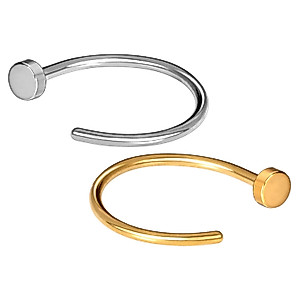 JEWELRIESHOP Nose Rings Hoop 20G Stainless Steel Nose Piercing Jewelry Fake Lip Hoop Rings for Women Men (2pcs,8mm,Steel,Gold Tone)