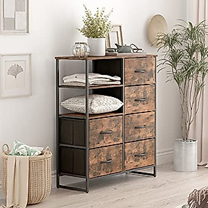 6 Drawer Dresser for Bedroom Dresser with Shelves Chest of Drawers Clothes Organizer Fabric Drawer Dressers for Bedroom Living Room,Rustic Brown