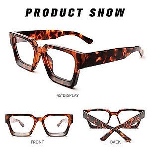 Revemo Braylenz Square Thick Frame Blue Light Glasses for Men Women Fashion Clear Computer Eyeglasses