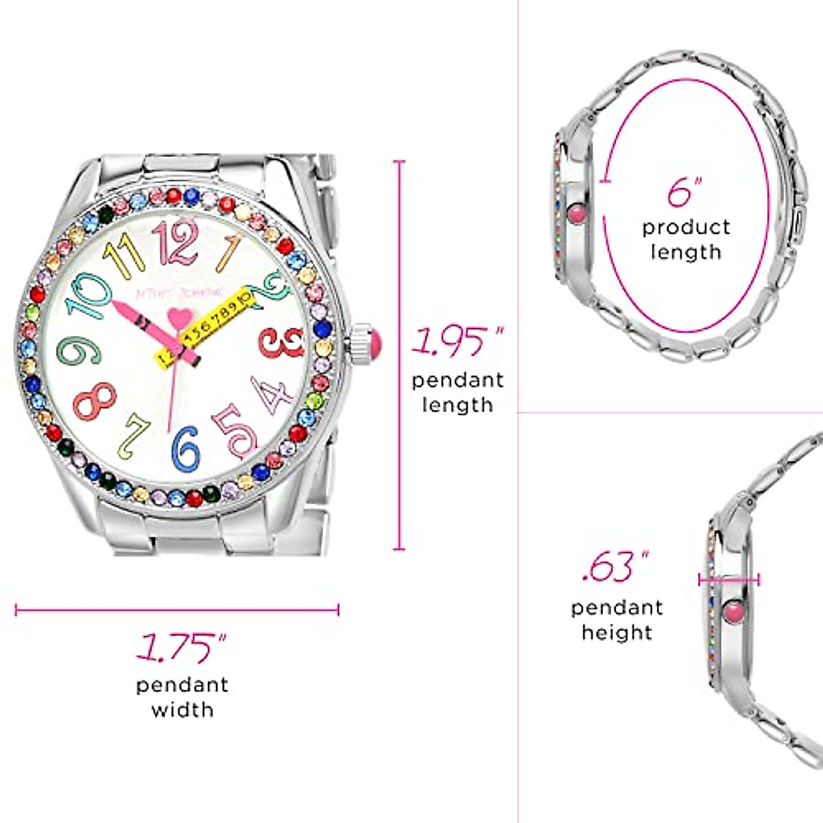 Betsey Johnson Women's Watch - Glitteratzi Wristwatch, 3 Hand Quartz Movement: BJW017PU, Size One Size, Multi Color Rhinestone