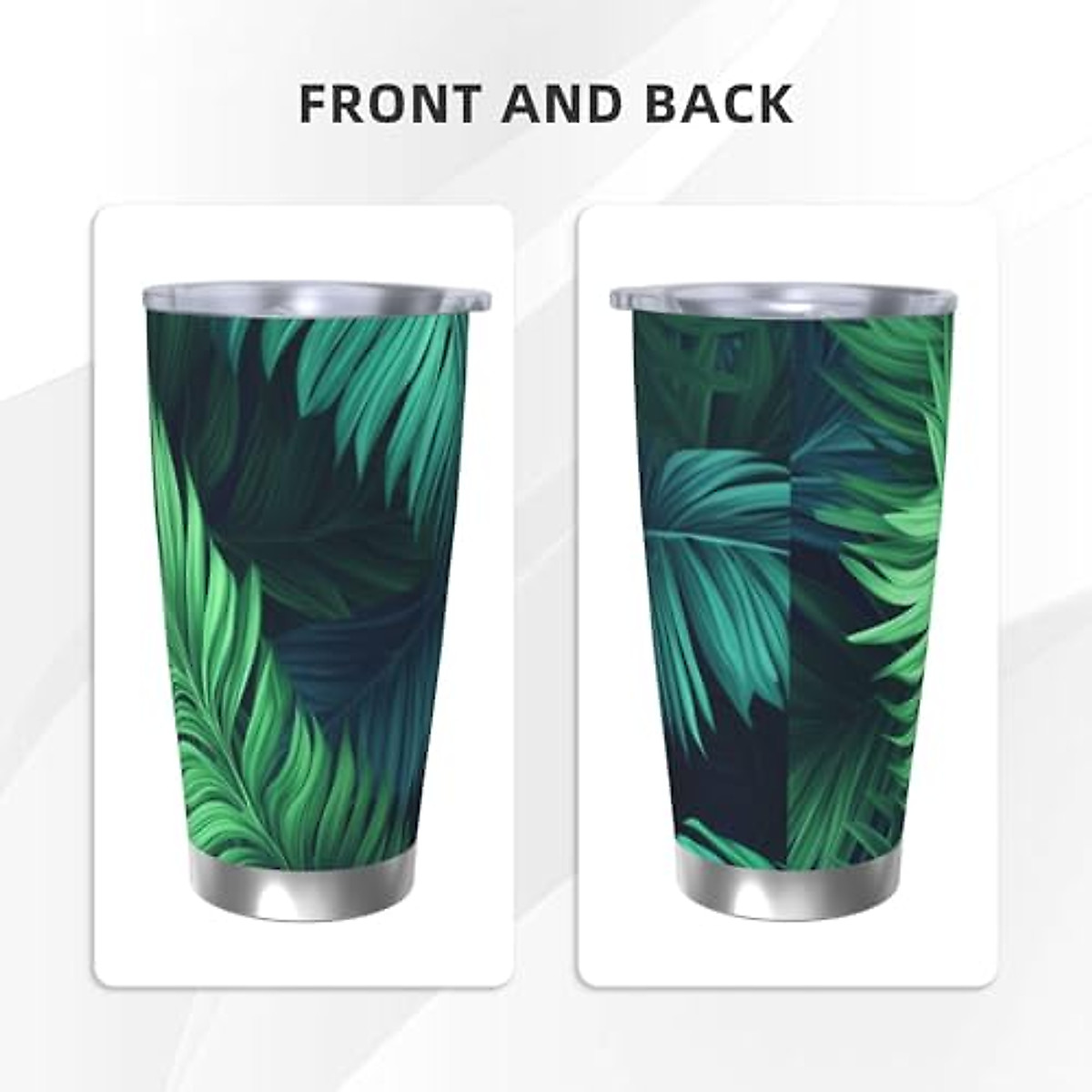 Tropical Palm Leaves Tumbler with Lid and Straw 20oz Stainless Steel Car Cup for Hot and Cold Drinks, Double Wall Insulated Travel Coffee Mug Reusable Drink Thermos Cup Birthday Gifts