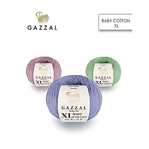 10 Pack (Skein) Gazzal Baby Cotton XL, 50% Soft Cotton 50% Acrylic, Each Ball 1.76 Oz (50g) / 114 Yards (105m), DK- Worsted, Knitting Yarn, Amigurumi Yarn, Baby Yarn, 3434