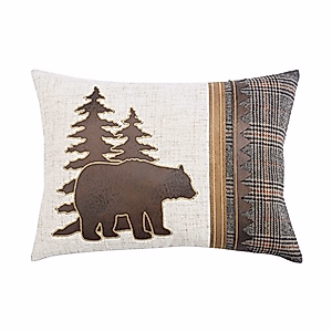 Comfy Hour 13" Polyester Throw Pillow Plaid Bear with Christmas Tree Accent Cushion for Home Decoration, Multicolor, Winter Holiday Collection