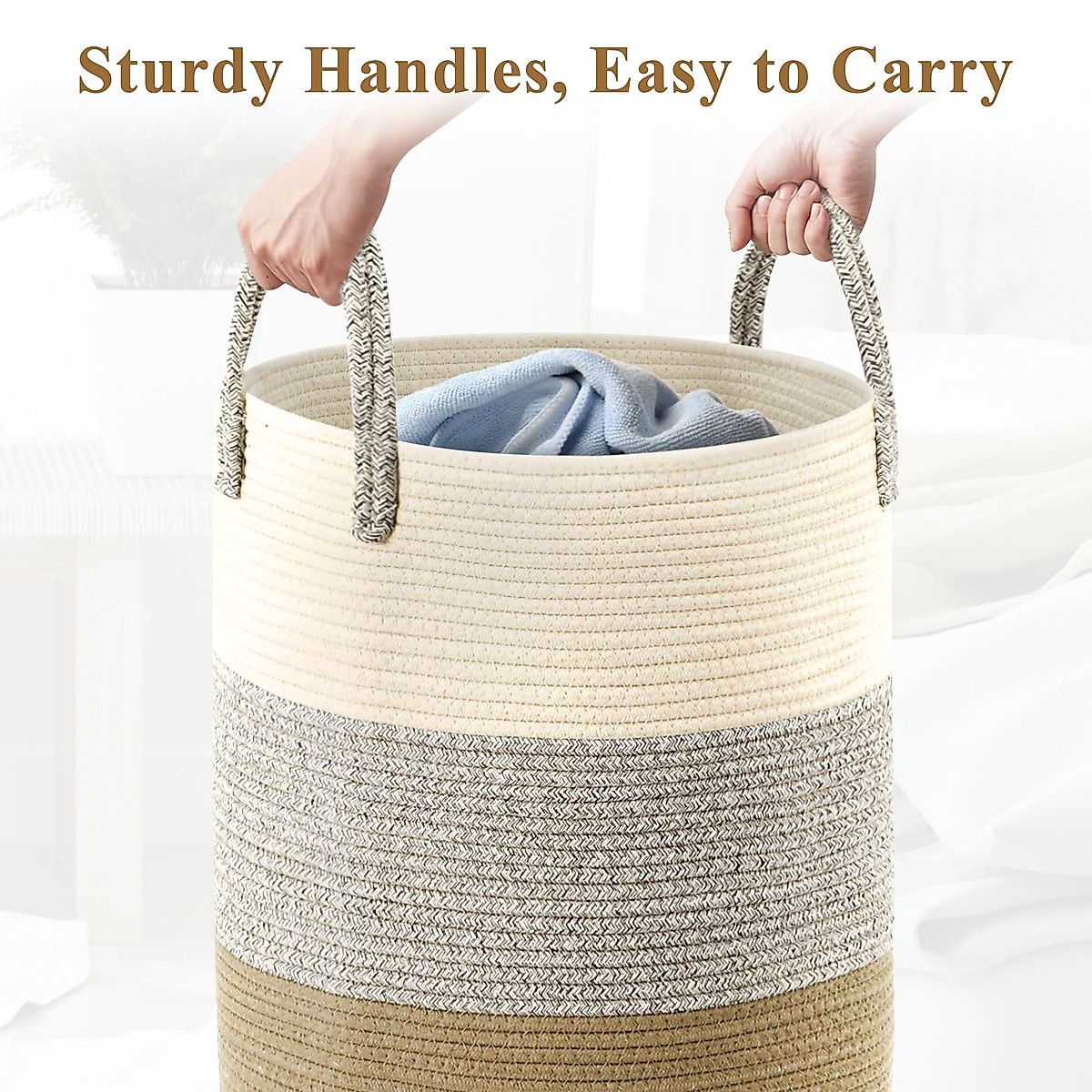 Jolitac 58L Large Woven Laundry Hamper, Laundry Basket with laundry Bag Blanket Basket Tall Wicker Laundry Baskets for Clothes Pillows Towels Shoes in Living room Bedroom, 15" x 20"