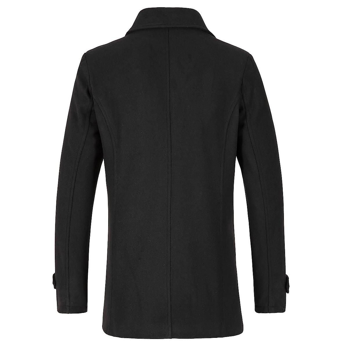 Lisskolo Men's Woolen Coat Slim Fit Winter Warm Pea Coat Wool Outwear Jacket Black XS