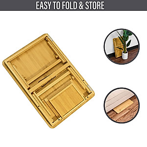 Morvat Bamboo Folding Laptop Lap Desk with Tilting Surface & Magnetic Drawer, Adjustable Writing Table & Bed Tray for Bedroom, Office & Couch, Holds Books Phones & Tablets, Includes Drawing Sketchpad