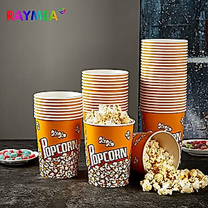 RAYMEA Popcorn Buckets Disposable 32oz Retro Style Paper Leak Proof Popcorn Containers Popcorn Bowls for Family Movie Night & Party - 10 Pac