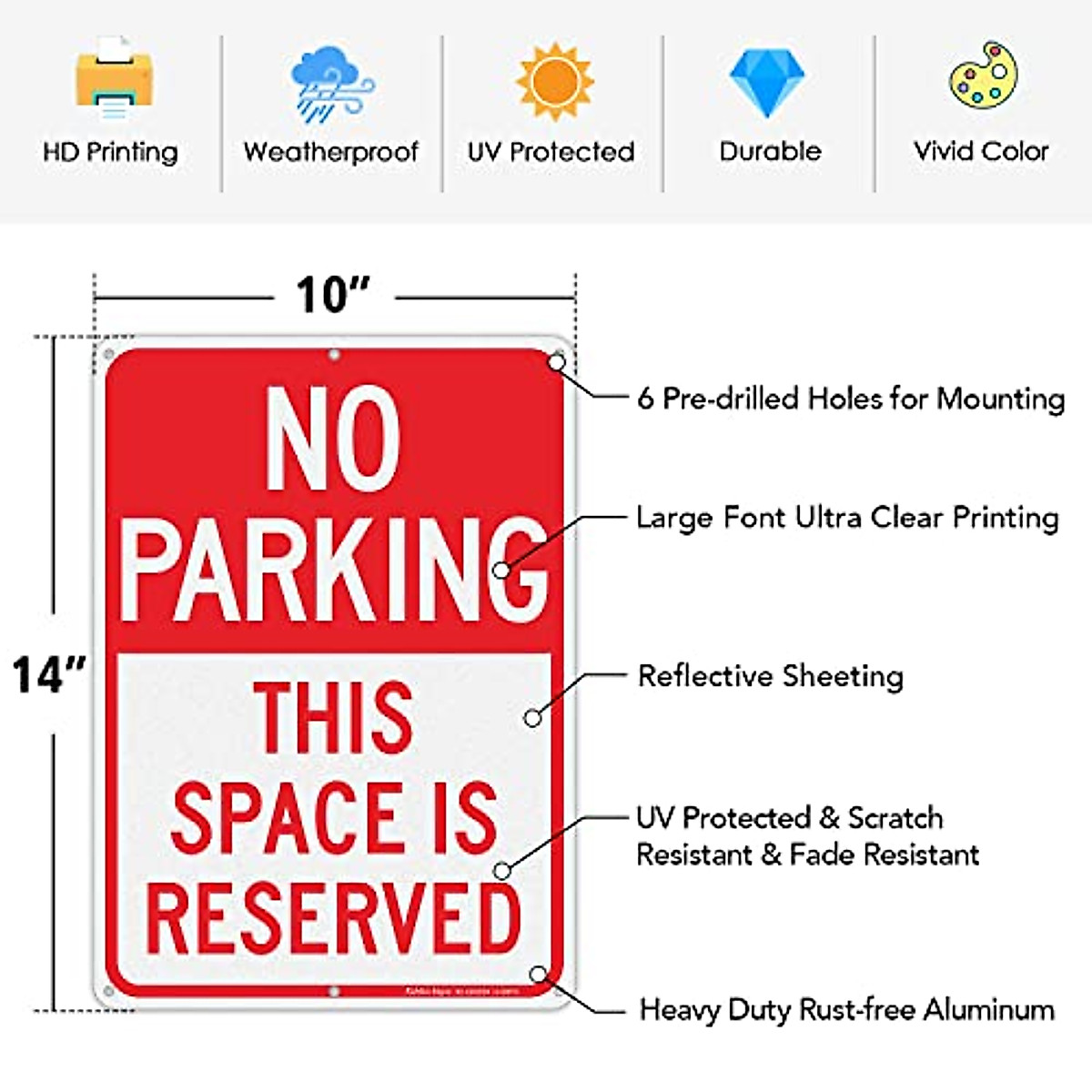 Faittoo No Parking This Space Is Reserved Sign, 2-Pack 14 x 10 Inch Reflective Aluminum Sign, UV Protected and Weatherproof, Durable Ink, Easy to Install and Read, Indoor/ Outdoors Use