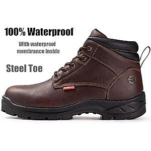 SUREWAY Mens Waterproof Soft/Steel Toe Work Boots/Shoes for Men,Full-Grain Leather,Oil/Slip Resistant,Lightweight,Anti-Fatigue for Standing/Walking All Day Long,Steel Toe Brown,Size 9.5