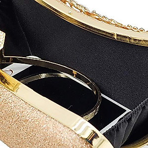 Boutique De FGG Half Moon Women Flower Evening Bags Bridal Crystal Clutch Purse Party Dinner Rhinestone Handbags (Gold)