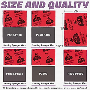 Swpeet 32Pcs 5 Sizes #240-5000 Grit Ultra Fine Sanding Sponge Sanding Pads and 6 Sizes Grit Wet Dry Sandpapers Sheets Assortment Kit, Soft Foam Sand Block Wet Dry Flexible Sanding Pads