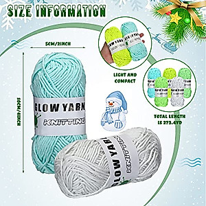 5 Rolls Glow in The Dark Yarn Luminous Crochet Yarn for Halloween Crocheting DIY Knitting Glow Fingering Weight Yarn for Arts Crafts Sewing Thread Party Supplies, 54.7 yd Per Roll (Classic Color)