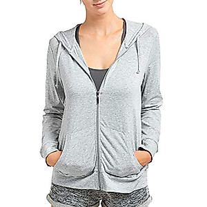 Sofra Women's Thin Cotton Zip Up Hoodie Jacket (XL, Heather Gray)