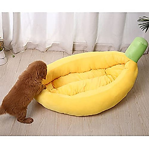 Dog Bed, Medium & Little Dogs Dog Cushion Dog Sofa Cat Cot Creative Banana Fluffy Dog Bed (Size : Large)