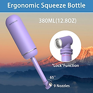 Portable Bidet for Travel, Reusable Peri Bottle for Postpartum Care, Handheld Sprayer for Women and Men, 380ml(12.8oz) Large Personal Hygiene Cleaning Bottle with Leakproof Design, Eco-Friendly Purple