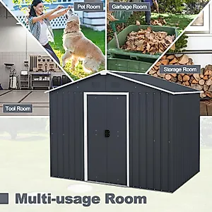 IRONMAX Outdoor Storage Shed with Floor, 7 x 5 FT Galvanized Steel Garden Shed Cabinet with Double Sliding Door & Air Vent, Utility Metal Tool Storage Shed House for Garden, Backyard, Patio, Lawn