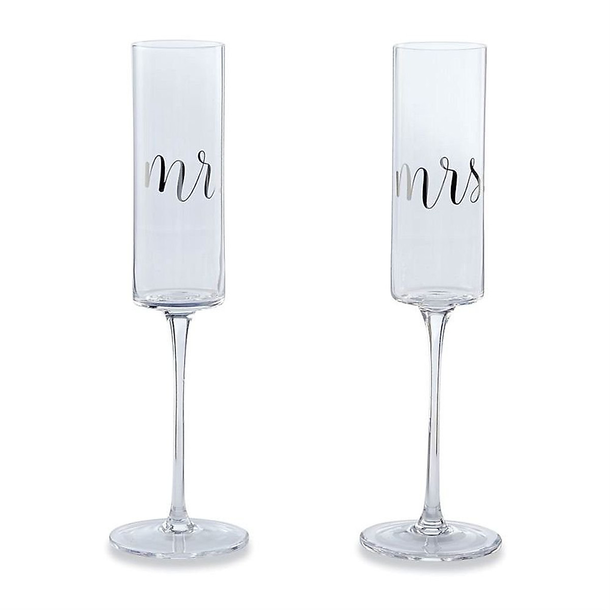 Mud Pie Mrs. Wedding Champagne Glass Set, One Size, Silver, 9 fluid ounces, 2 Count (Pack of 1)