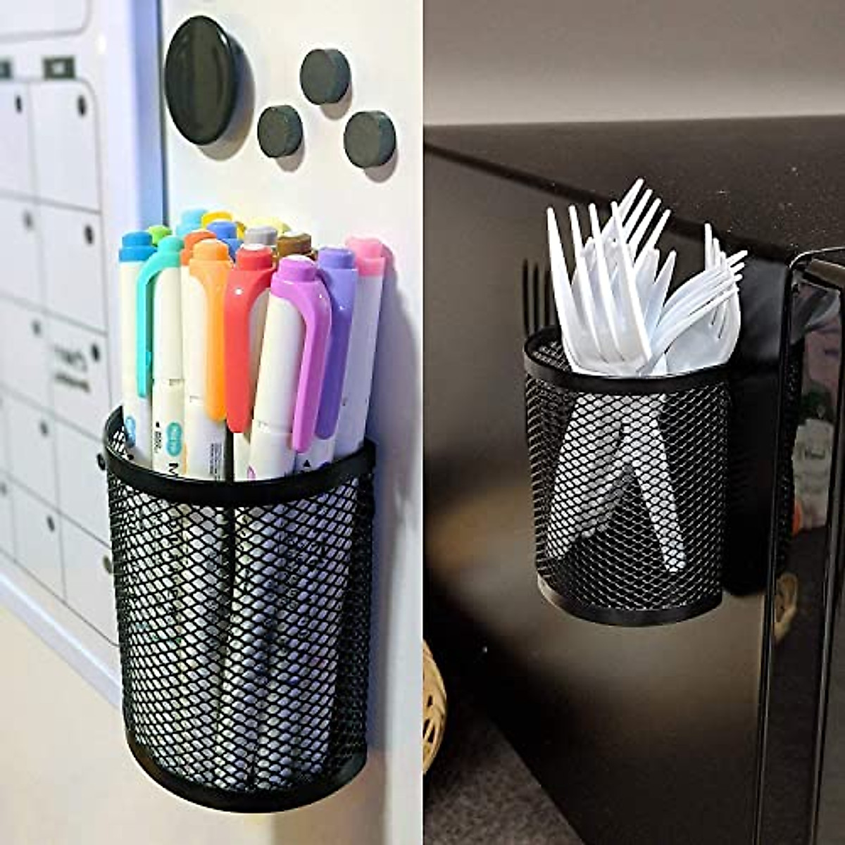 Vetoo 2 Pack Magnetic Pencil Holder,Magnetic Marker Holder,Mesh Storage Basket Organizer with Extra Strong Magnet,Mesh Pen Holder for Refrigerator,Whiteboard,Locker Accessories,Office Supplies