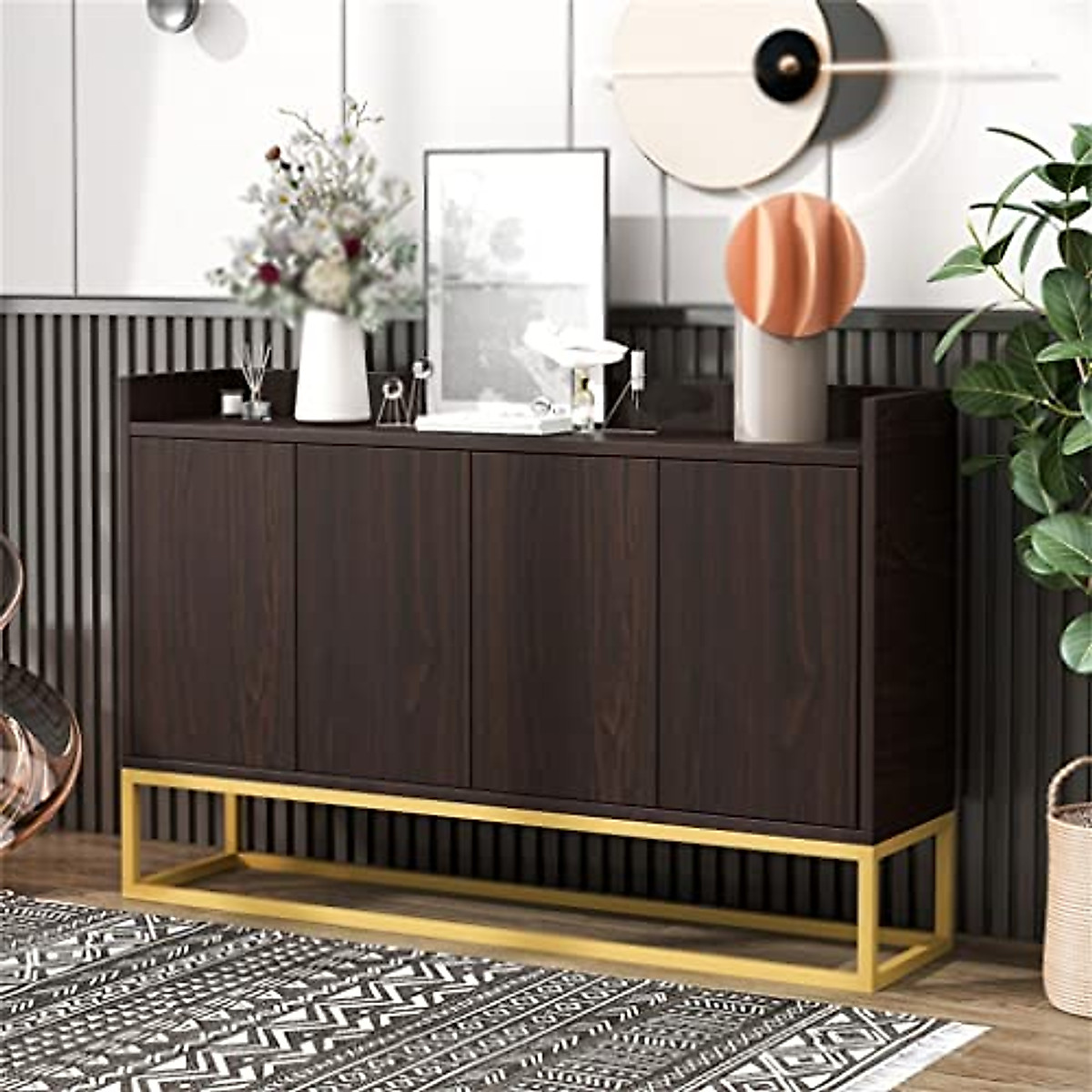 SEASD Sideboard Buffet Adjustable Shelf Metal Legs with Large Storage Space for Dining Room, Entryway.