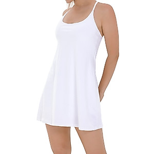 IUGA Tennis Dress for Women Athletic Dress with Built-in Shorts & Bra Womens Workout Golf Exercise Dresses White