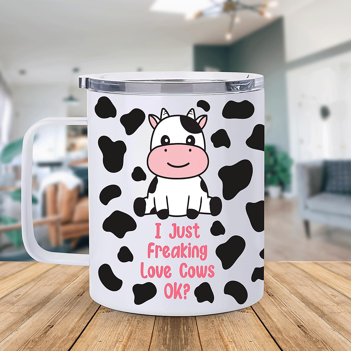 Hyturtle Funny Cow Gifts: Cow Print Stainless Steel 12oz Coffee Tumbler - Perfect For Cow Lovers, Birthday & Christmas Gifts