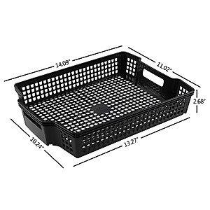 Yuright 6 Packs Stacking Storage Basket Tray, Plastic A4 Paper Storage Baskets, Black