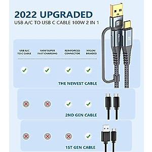 USB-C to USB-C Cable 6.6FT PD 100w MacBook iPad Pro/Air Charger 2 in 1 USB A/C to USB-C Nylon Braid Cord for iPad Pro Air 4 5 Mini 6, Samsung Galaxy S23 S22 S21 S20 S10 Note 20 10 LG Moto Pixel PS5
