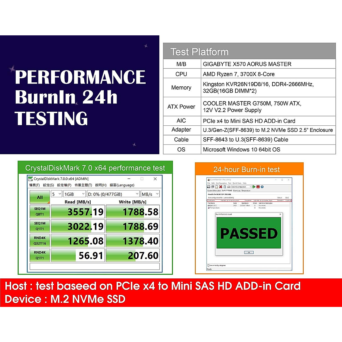 U.3 (SFF-8639) PCIe Gen3 to M.2 NVMe SSD Adapter
