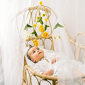 Baby Mobile for Crib Crib Nursery Mobile for Boys Girls Boho Bee Flower Nursery Decor Soothe Toy Baby Shower Set for Infant Bedroom Hanging Decoration Toy(Bee)