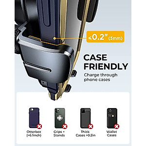Wireless Car Charger Phone Mount: Dual Coil Joyroom LED Qi 15W Cell Phone Fast Charging Vent Holder with Auto Smart Sensor Clamping for iPhone 14 13 12 11 Pro Max, Samsung Galaxy S22 21 Note 20