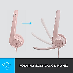 Logitech H390 Wired Headset for PC/Laptop, Stereo Headphones with Noise Cancelling Microphone, USB-A, in-Line Controls for Video Meetings, Music, Gaming and Beyond - Rose