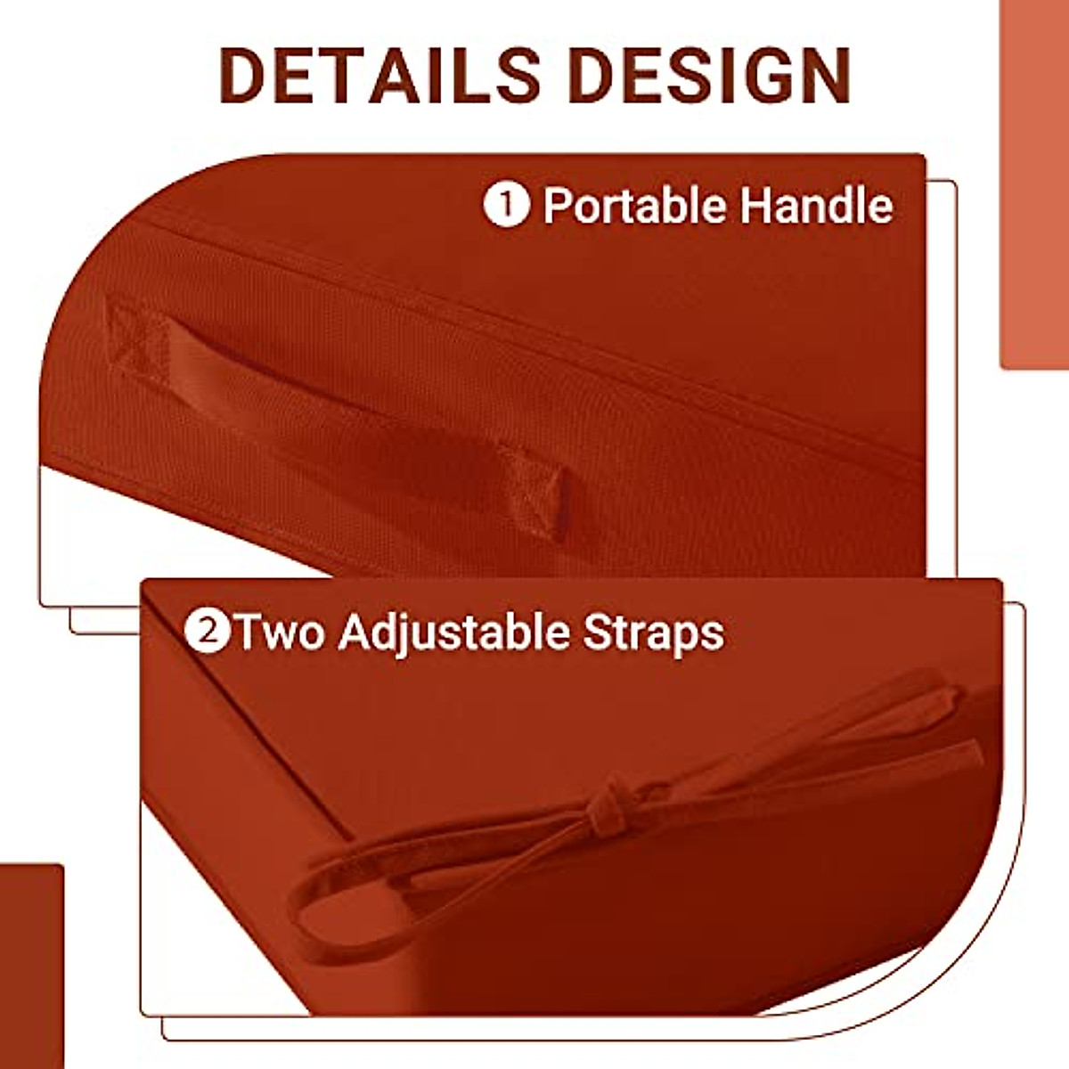 downluxe Outdoor Chair Cushions for Patio Furniture, Waterproof Square Corner Memory Foam Patio Chair Cushion with Adjustable Ties and Portable Handle, 19" x 19" x 3", Orange, 2 Pack