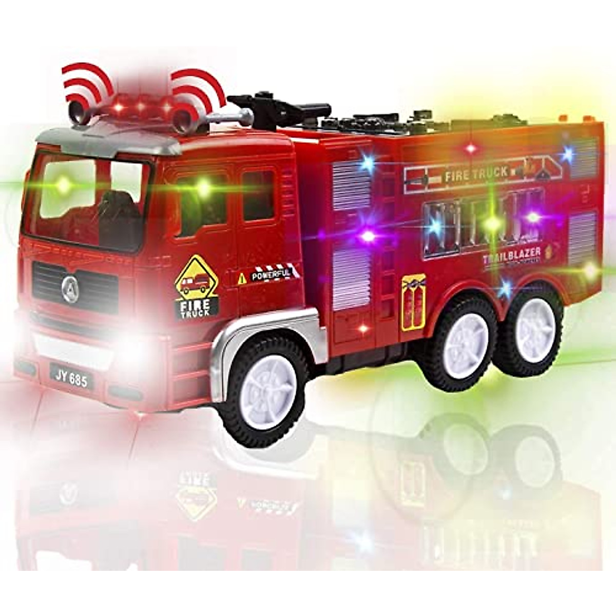 Toysery Fire Truck Toy, Realistic Fire Trucks Toddler Toys, Siren Head Toy with Vivid Lights, Bump and Go Red Fire Trucks for Kids,Fire Truck with Extending Fire Ladder - Cool Toys for Boys