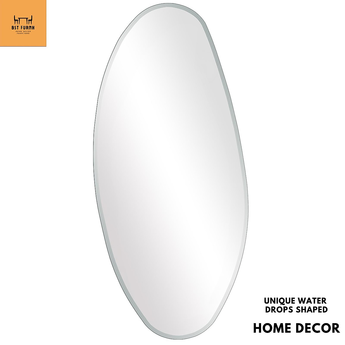 BST FURNH Irregular Wall Mirror, 20'x20 Wavy Asymmetrical Frameless Design for Bathroom, Bedroom, Living Room & Entryway – Modern Decorative Wall Mirror