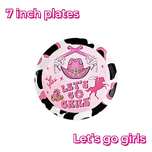 100pcs Western Cowgirl Party Decorations Let's Go Girl Party Supplies for Girls Cow Print Paper Plates Napkins Forks Knives Boots Western Theme Birthday Bachelorette Party