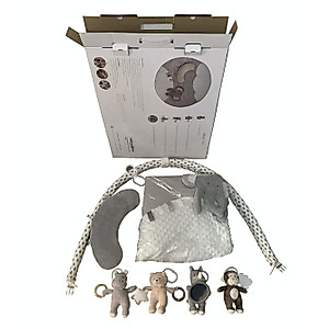 Gabby Grove Gentle Jungle Educational Baby Activity Gym and Infant Play Mat in Grey Shower Gift for Newborn with Mirror, Tummy Time Pillow, and Toys in Gray, White and Cream Neutral Tones