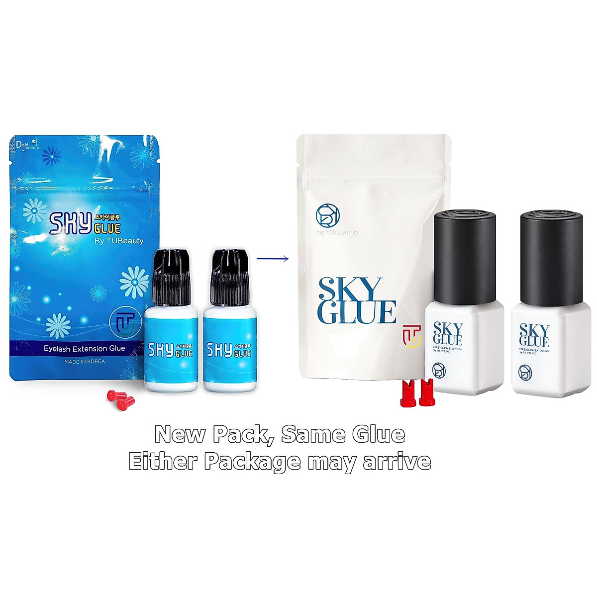 2 Bottles Sky Glue D for Eyelash Extension 5ml - Professional Powerful Strong Black Eyelash Individual Extension Adhesive / 1-2s Fast Drying / 5-6 Weeks Lasting time TUBeauty