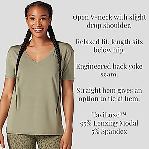 TAVI NOIR Women’s V-Neck Tee – Short Sleeve Shirt for Women, Casual Basic Top, Classic T-Shirt for Women, Relaxed, Light Olive, XSmall
