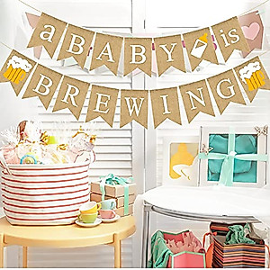 Doumeny Jute Burlap A Baby is Brewing Banner Baby Shower Decorations Banner Gender Reveal Bunting Garland Baby Bottle Burlap Bunting Oh Baby Garland Welcome Baby Banner Beer Mug Diaper Party Supplies
