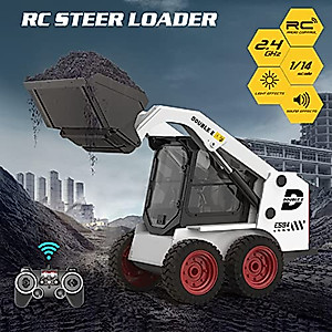 Mostop Remote Control Front Loader 1/14 Scale RC Skid Steer Loader Toy for Kid, 11 Channel Full Function RC Front Loader Tractor Electric RC Construction Vehicle Toy Loader with Lights and Sound